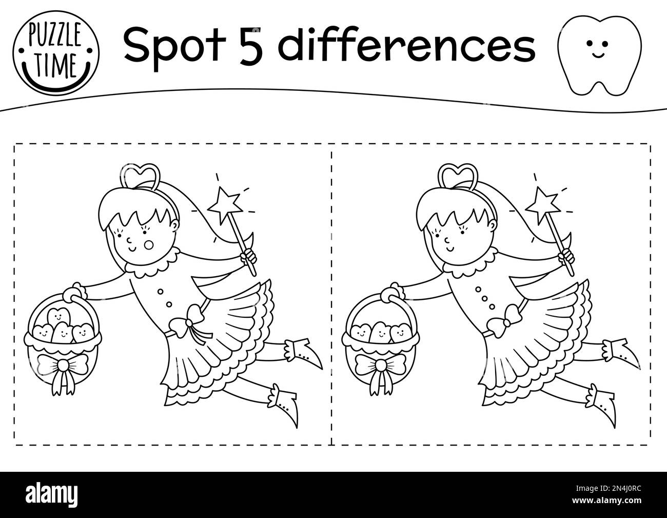 Black and white dental care find differences game for children. Mouth ...