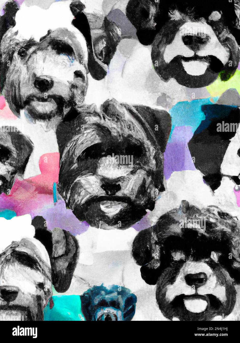 Dog faces, colours abstract background collage – Digital Illustration ...