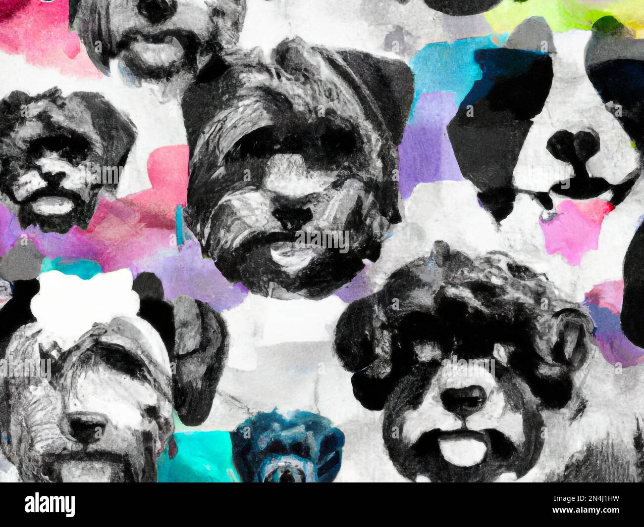 Dog faces, colours abstract background collage – Digital Illustration ...