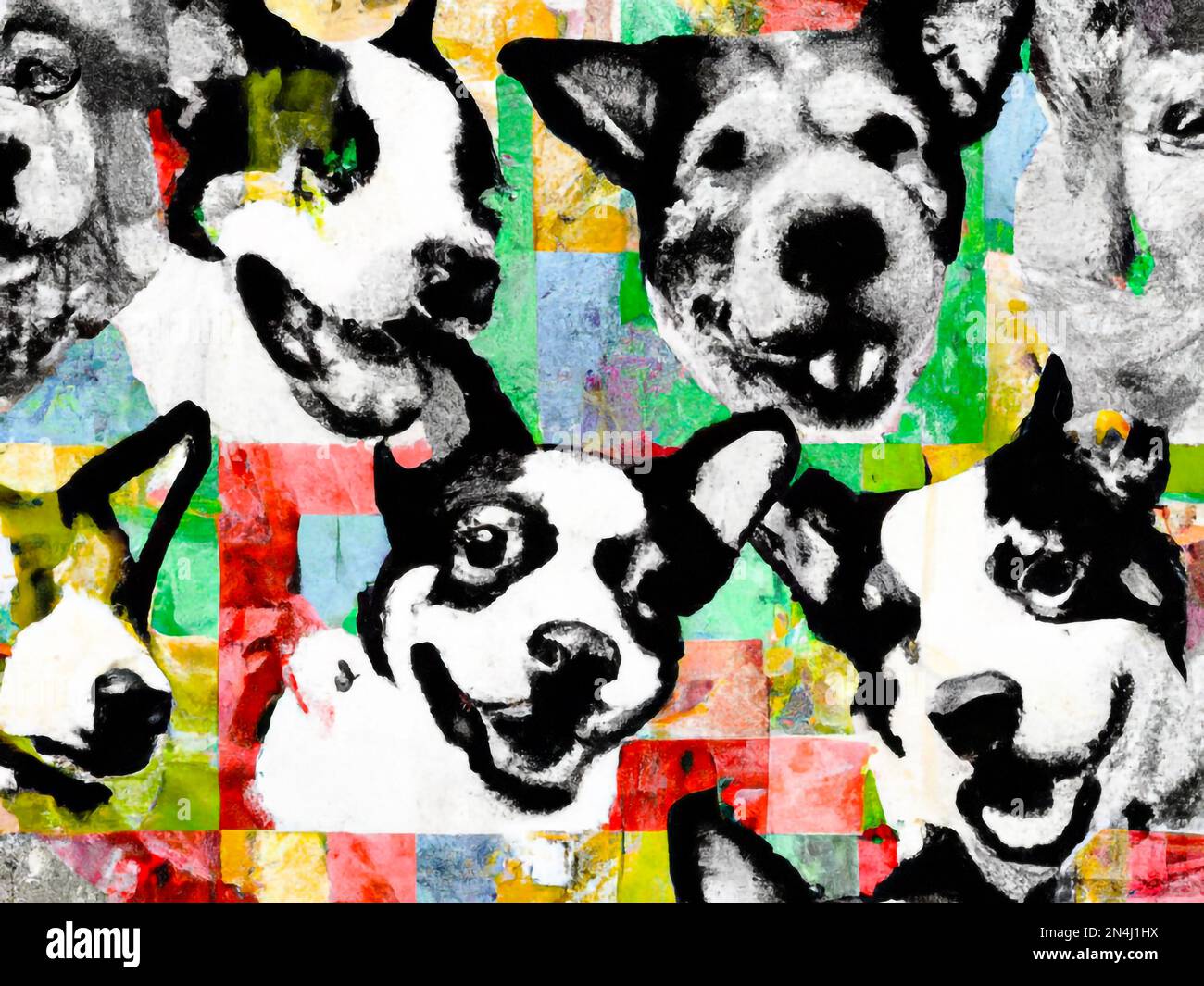 Dog faces, colours abstract background collage – Digital Illustration ...