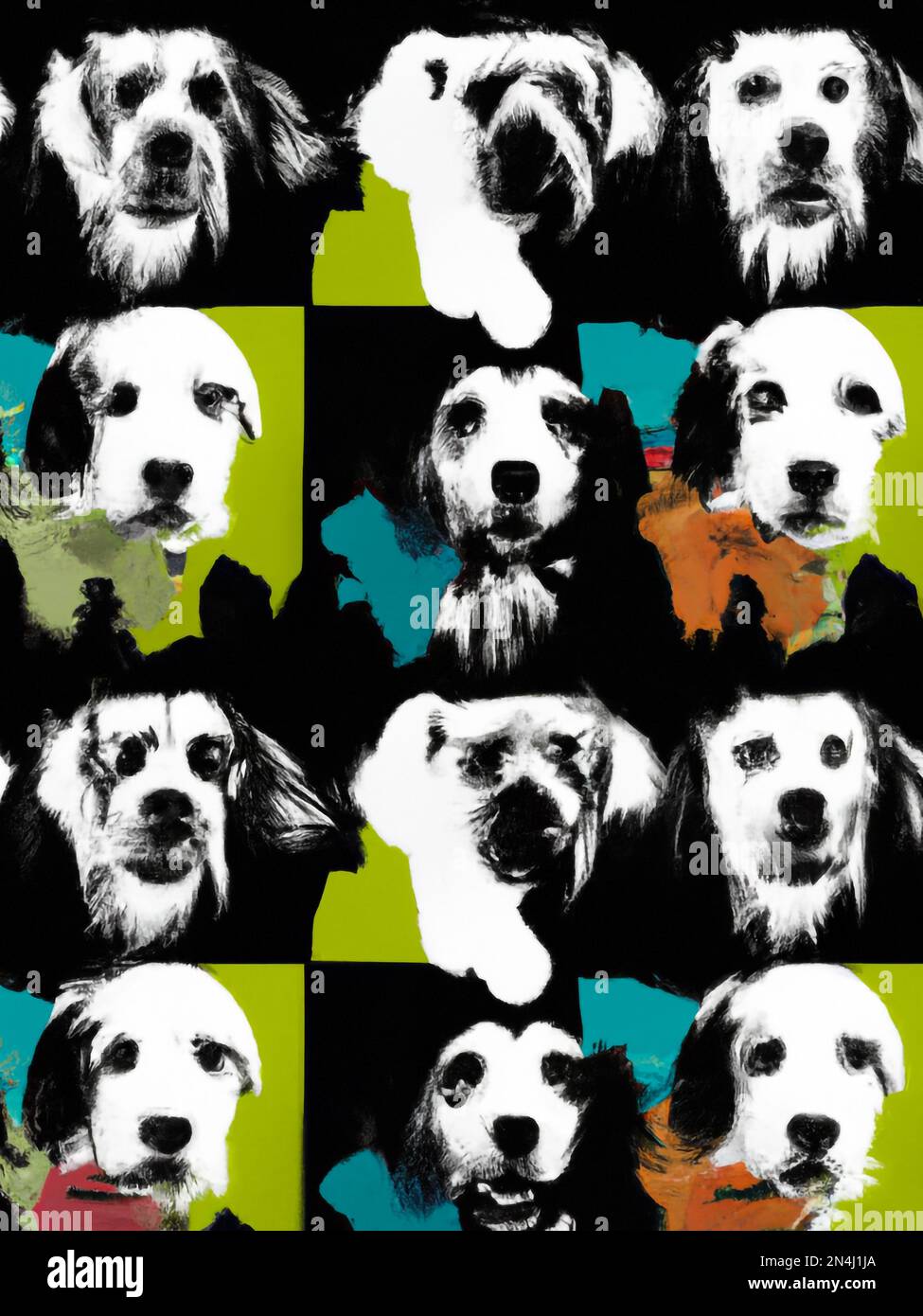 Dog faces, colours abstract background collage – Digital Illustration ...