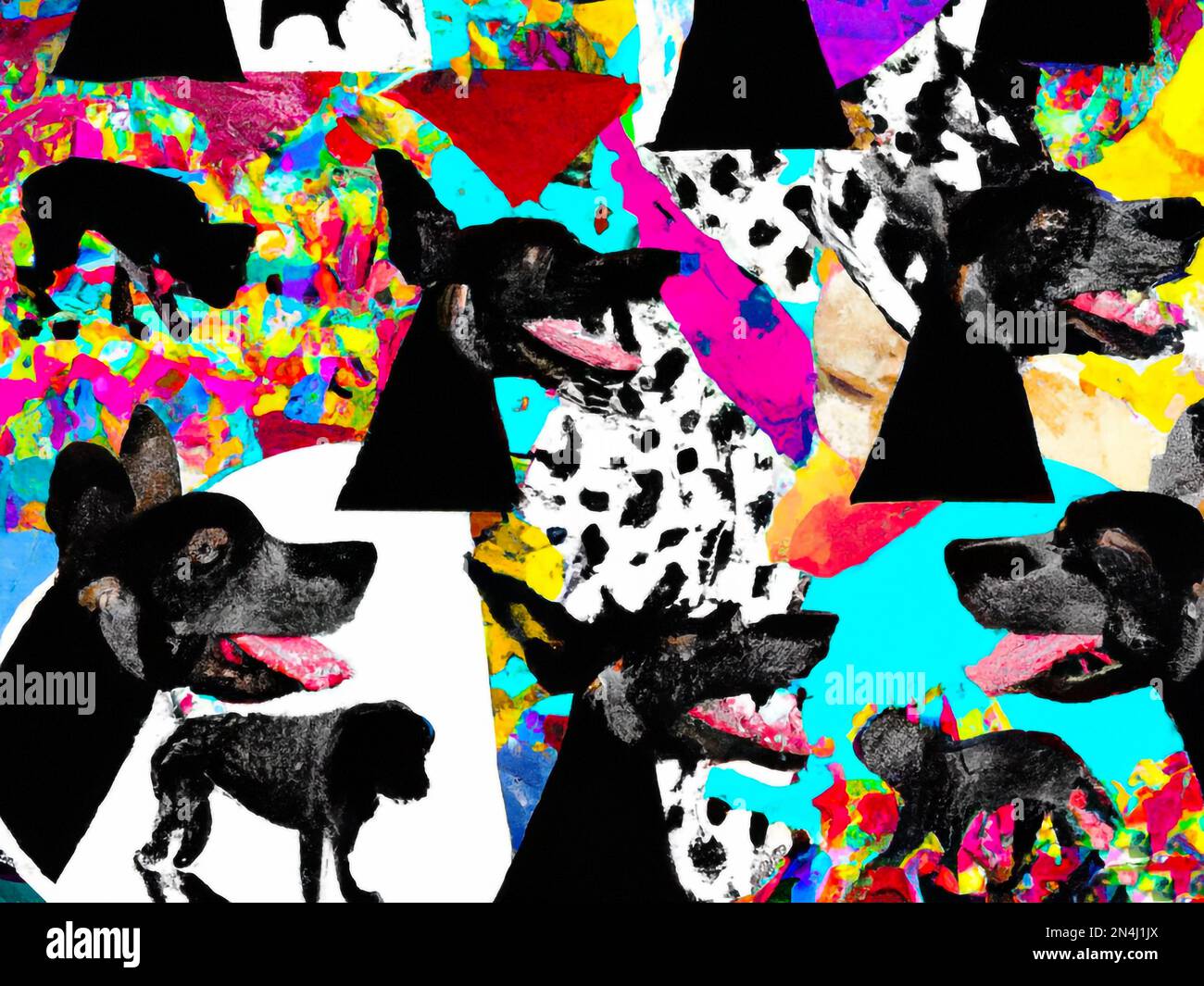 Dog faces, colours abstract background collage – Digital Illustration ...