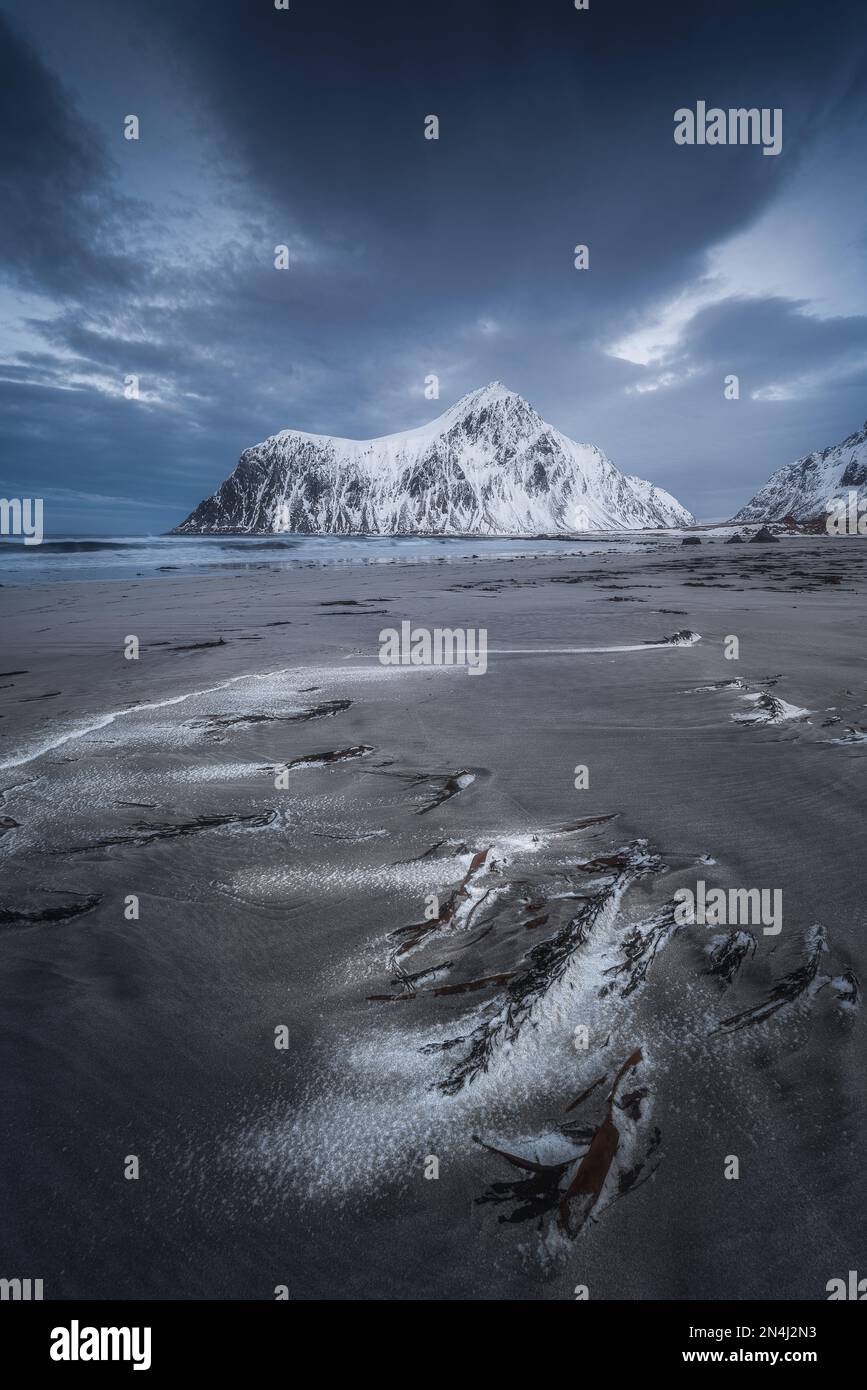 Natural landscapes of the fjord and sea in winter in Lofoten Islands ...