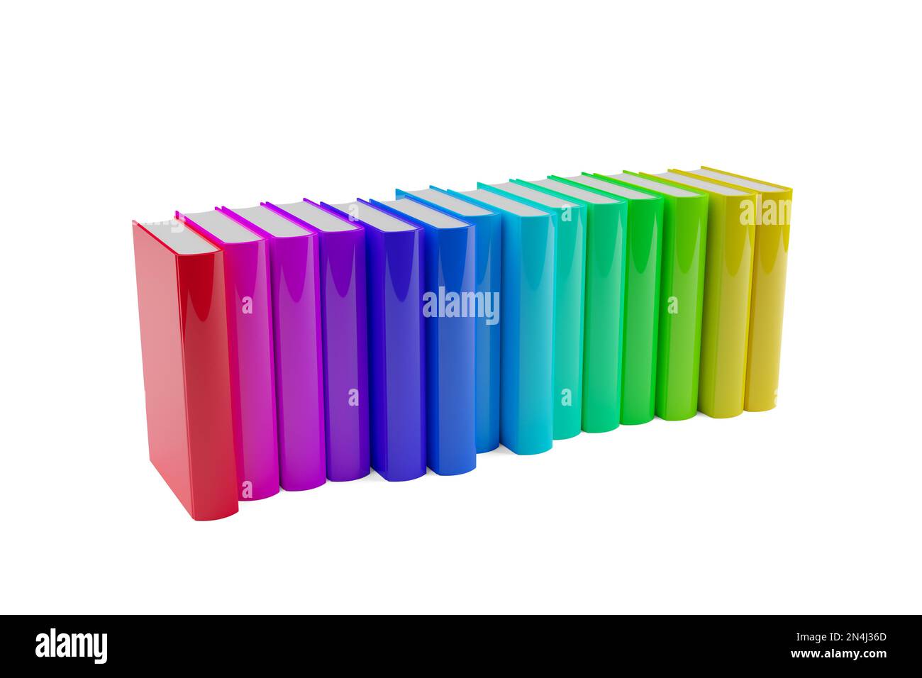 Rainbow colored row of hardcover books over white background ...