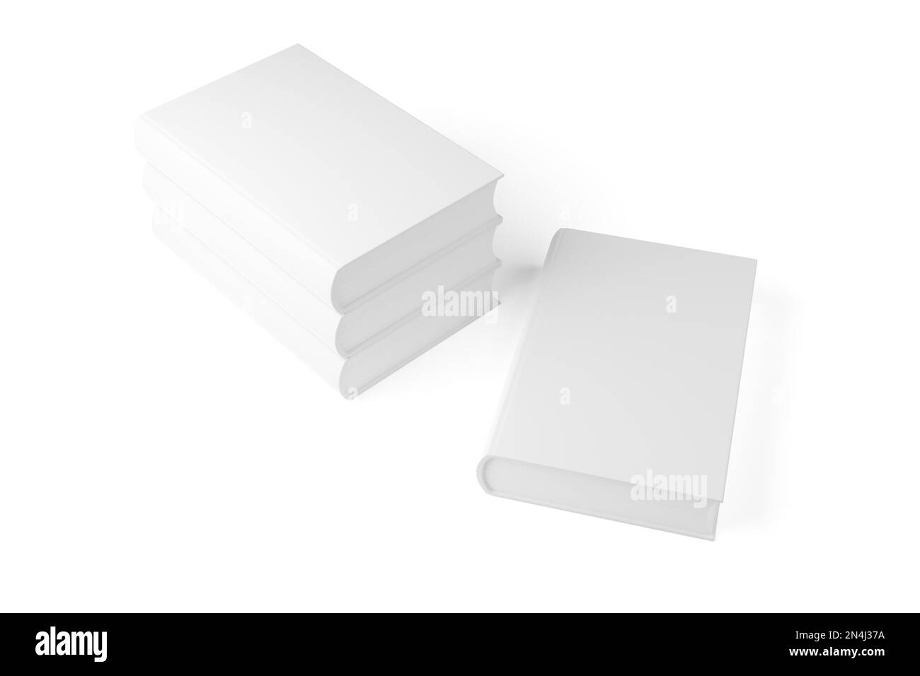 Stack of three white blank hardcover books with one rotated in front ...