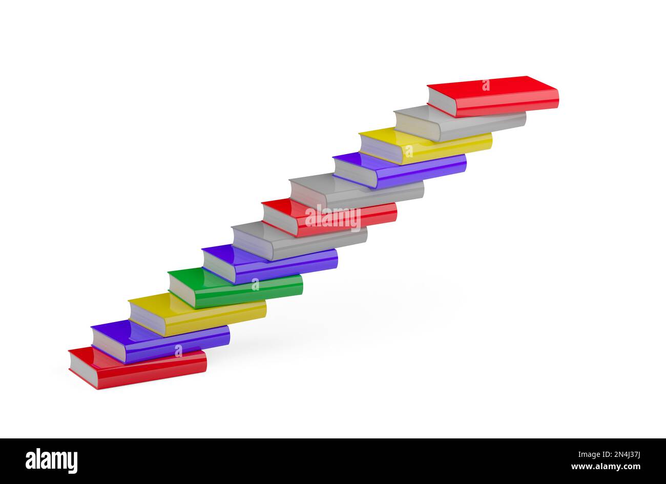 Hardcover books forming steps or staircase over white background, study ...