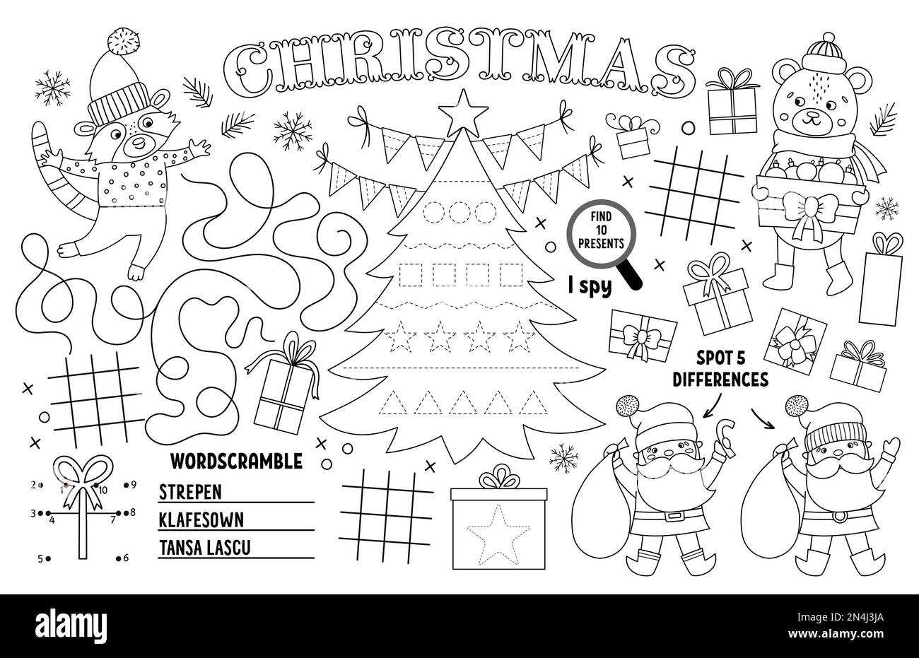 Vector Christmas placemat for kids. Winter holiday printable activity ...