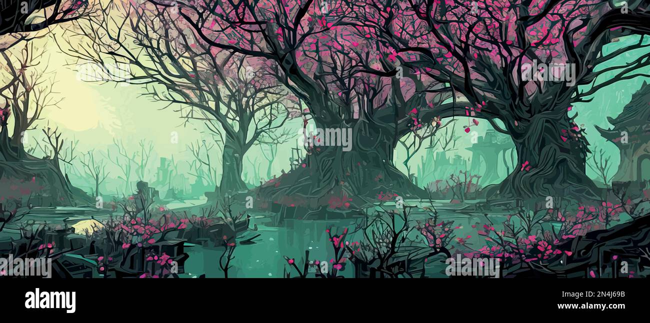 Enchanted forest stream Stock Vector Images - Alamy