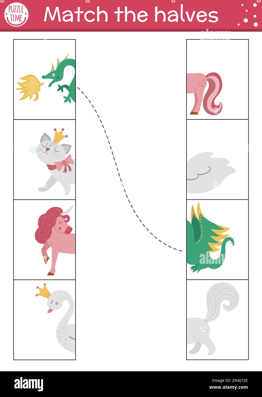 Fairytale connect the halves worksheet. Matching game for preschool ...