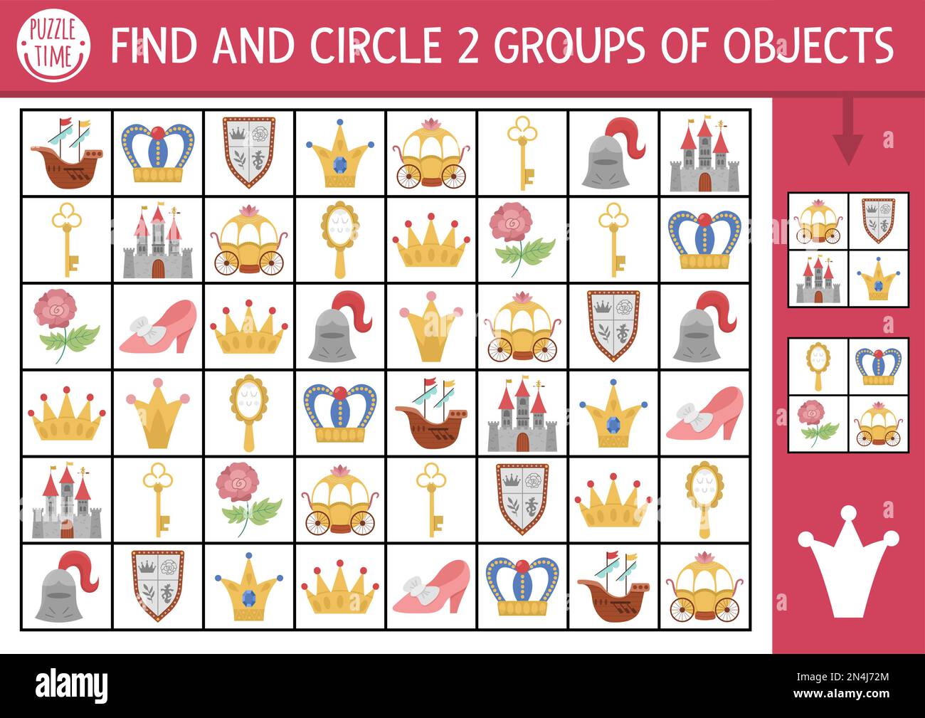 Fairytale seek and find game with traditional symbols. Attention skills ...