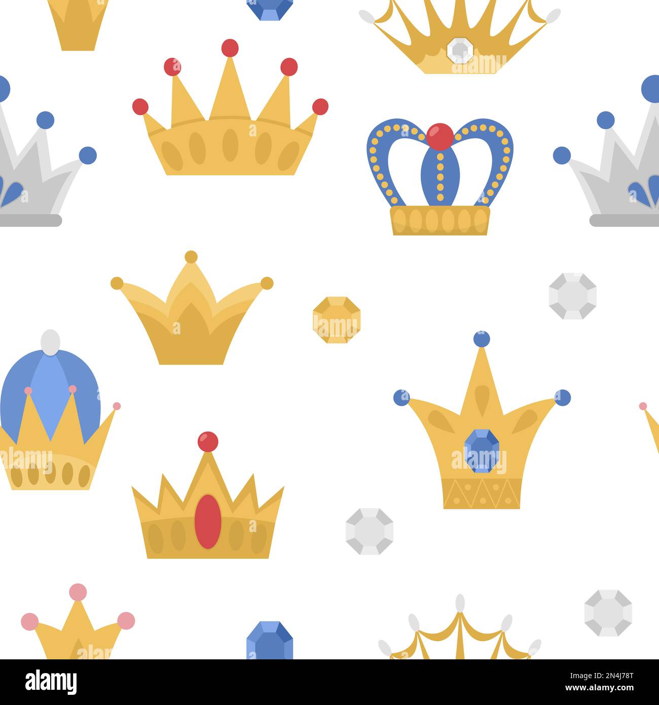 Fairy tale crowns seamless pattern. Vector repeat background with ...