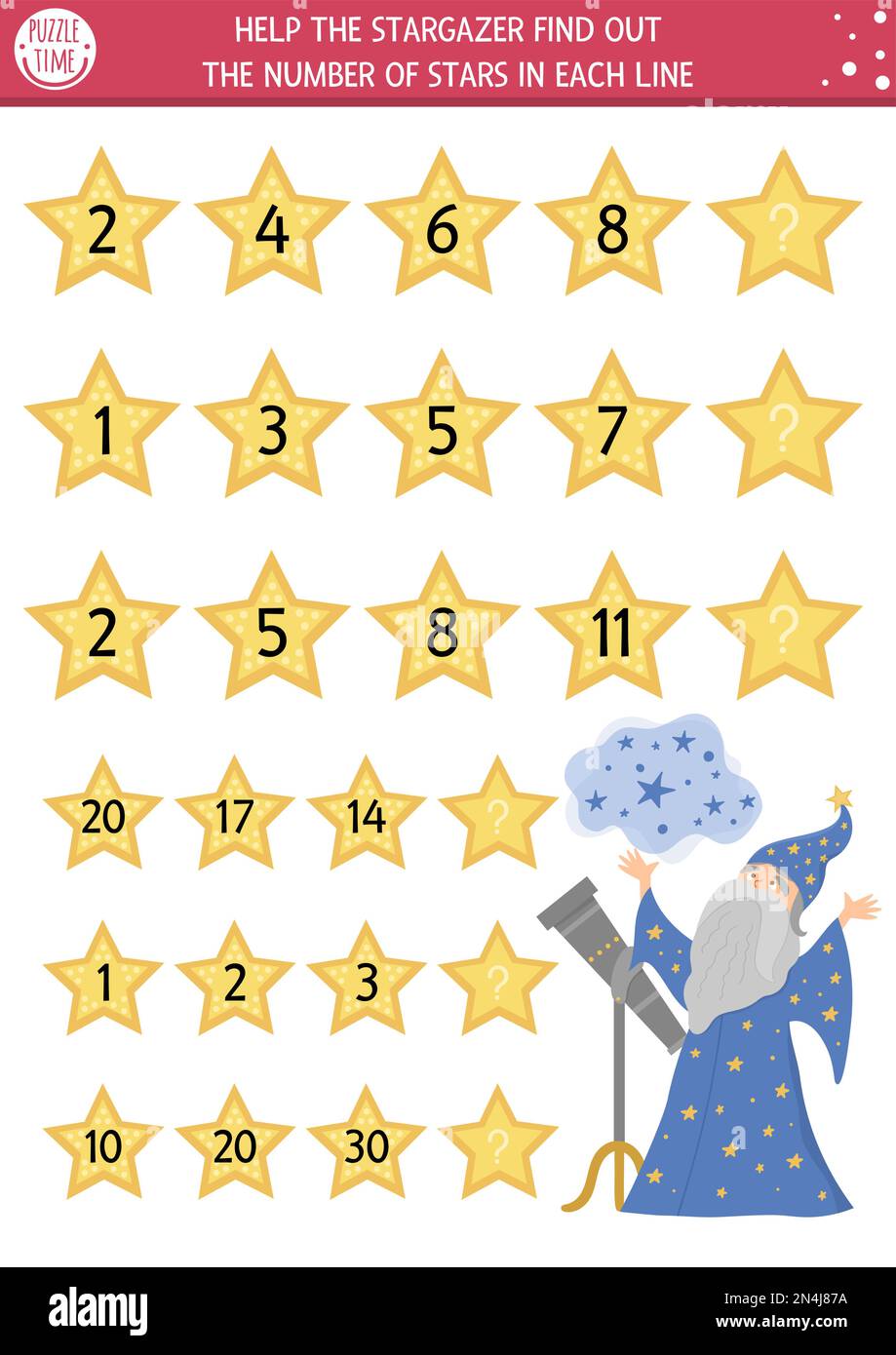 Help the stargazer find out the number of stars. Continue the row game ...