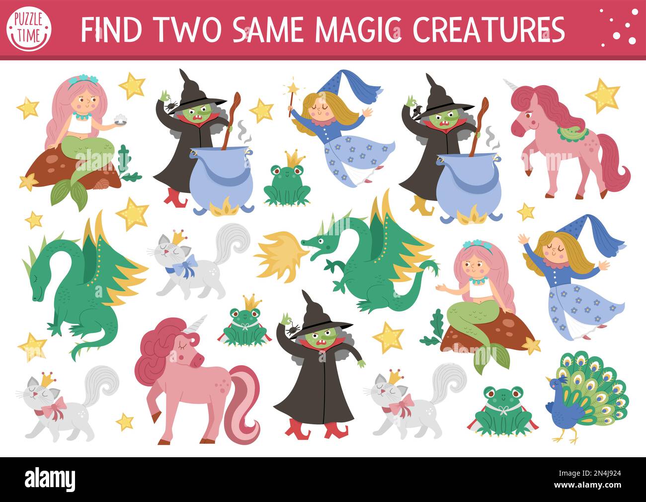 Find two same magic creatures. Fairytale matching activity for children ...