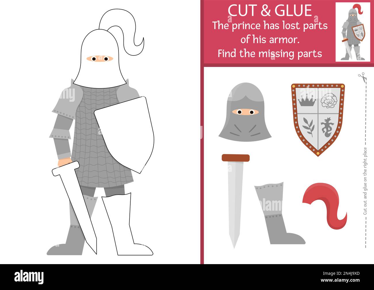 Vector fairytale cut and glue activity. Magic kingdom educational ...