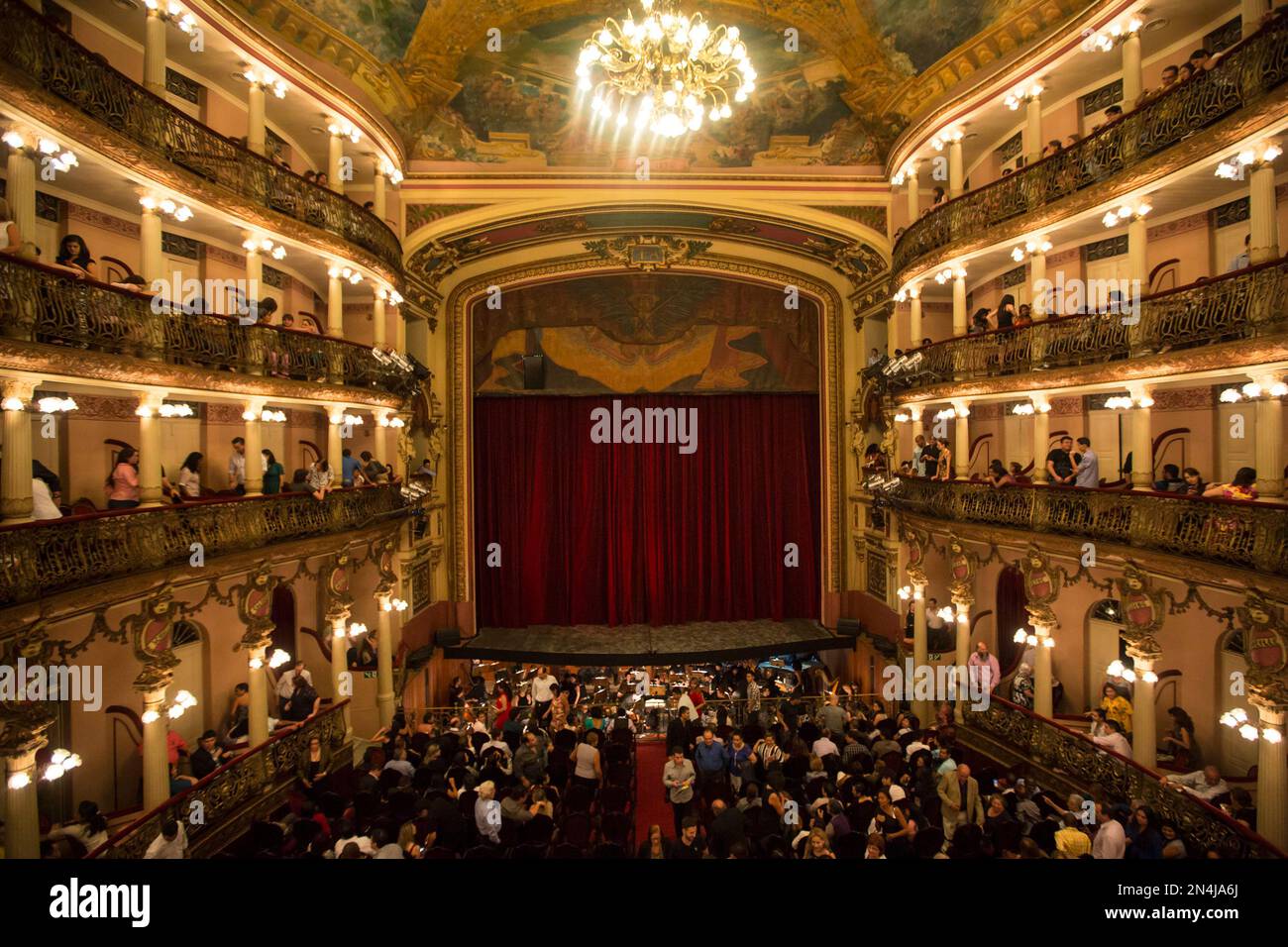 In this May 20, 2014 photo, people stand inside the Teatro Amazonas in ...