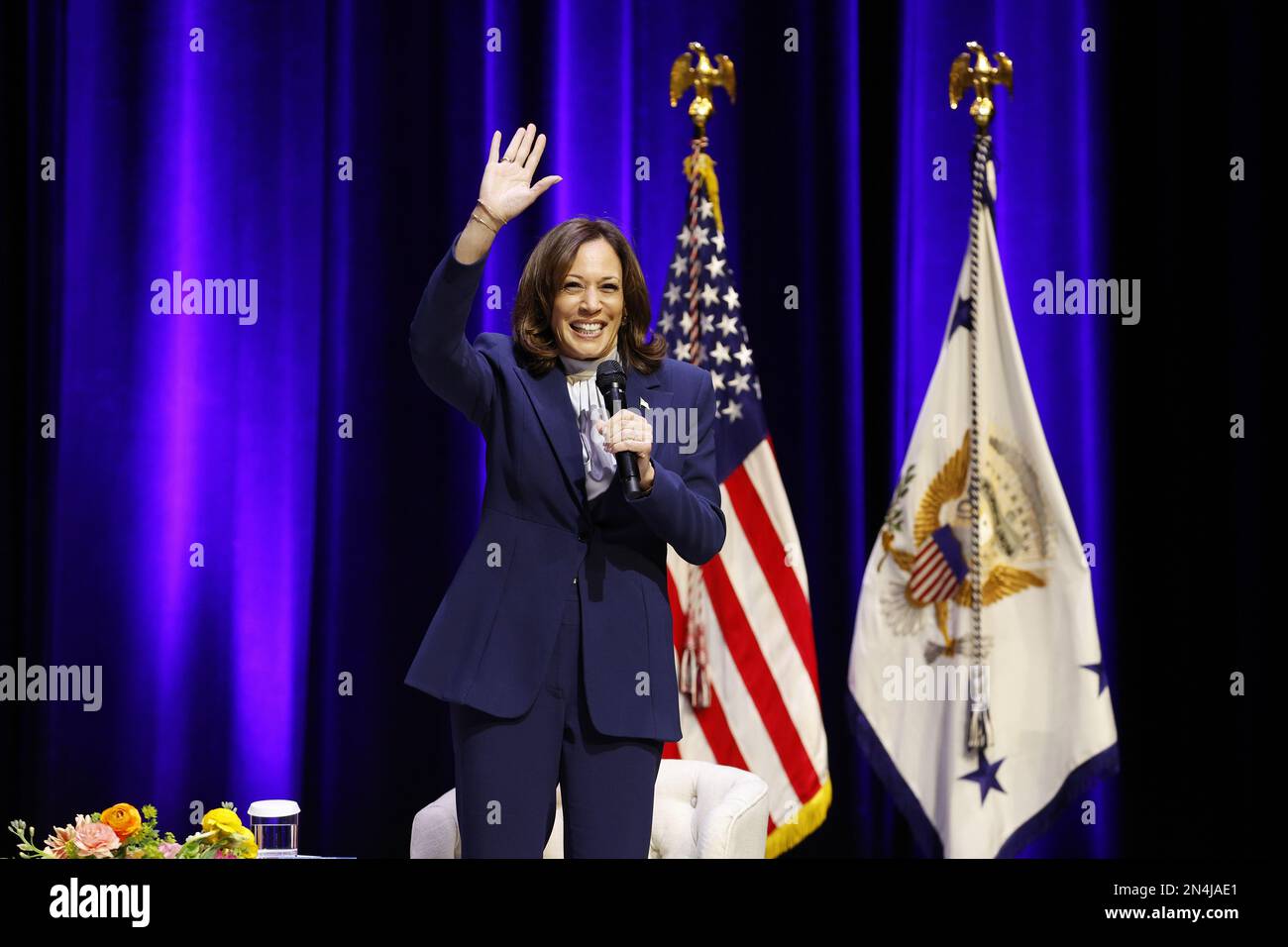 US Vice President Kamala Harris departs the Ferst Center for the Arts ...