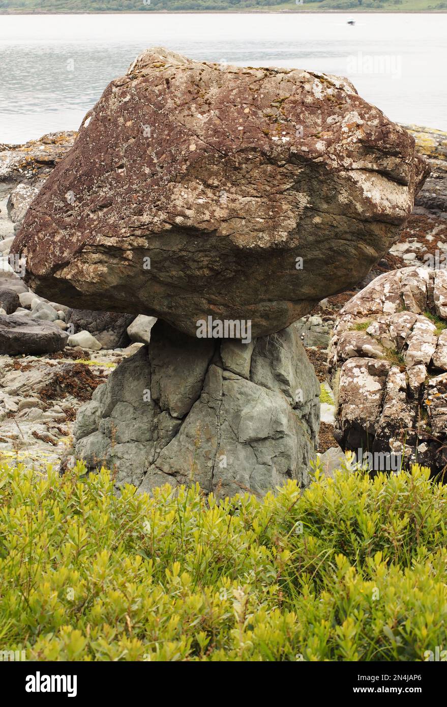 Mushroom rock, Croggan, Loch Spelve, Mull, Scotland Stock Photo - Alamy