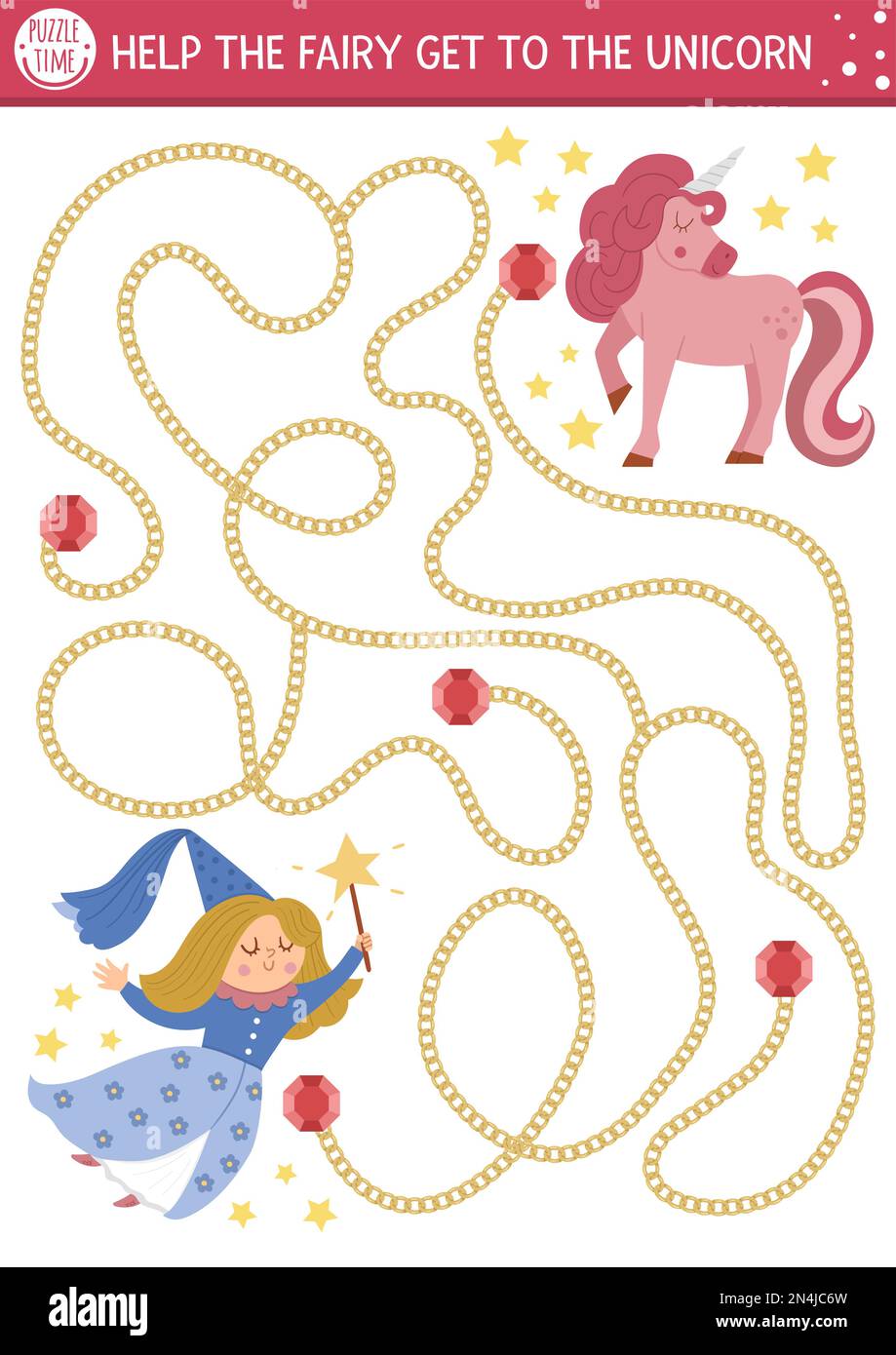 Fairytale maze for kids with fantasy characters. Magic kingdom ...