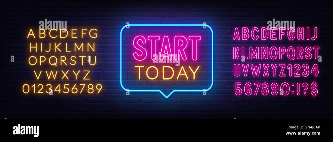 Start Today neon sign in the speech bubble on brick wall background ...