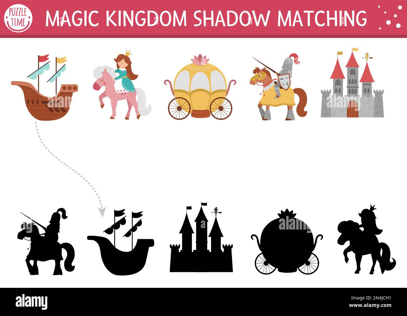 Fairytale shadow matching activity with castle, princess, knight. Magic ...