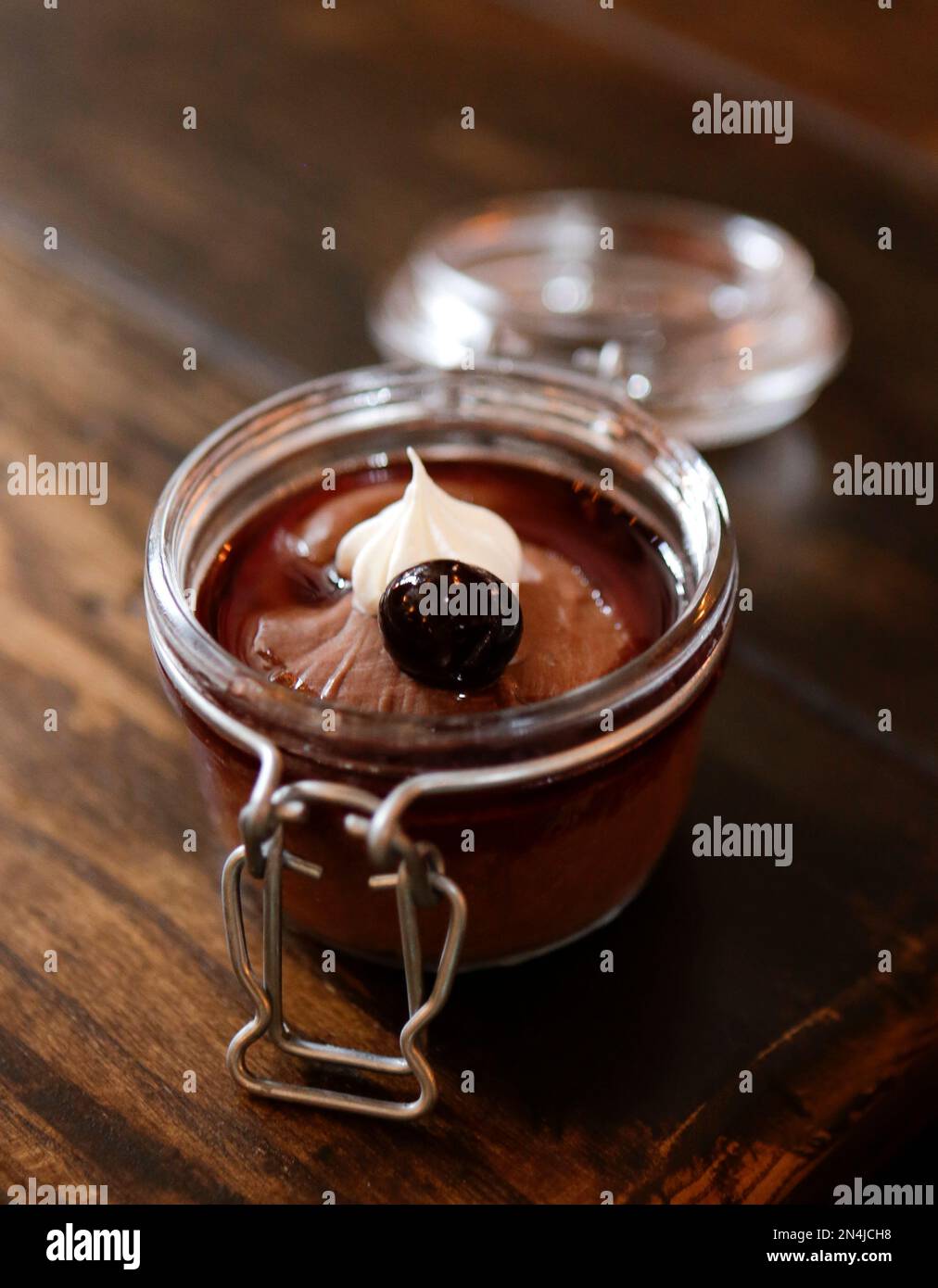 A serving of chocolate potted cream is displayed available at the leaky ...