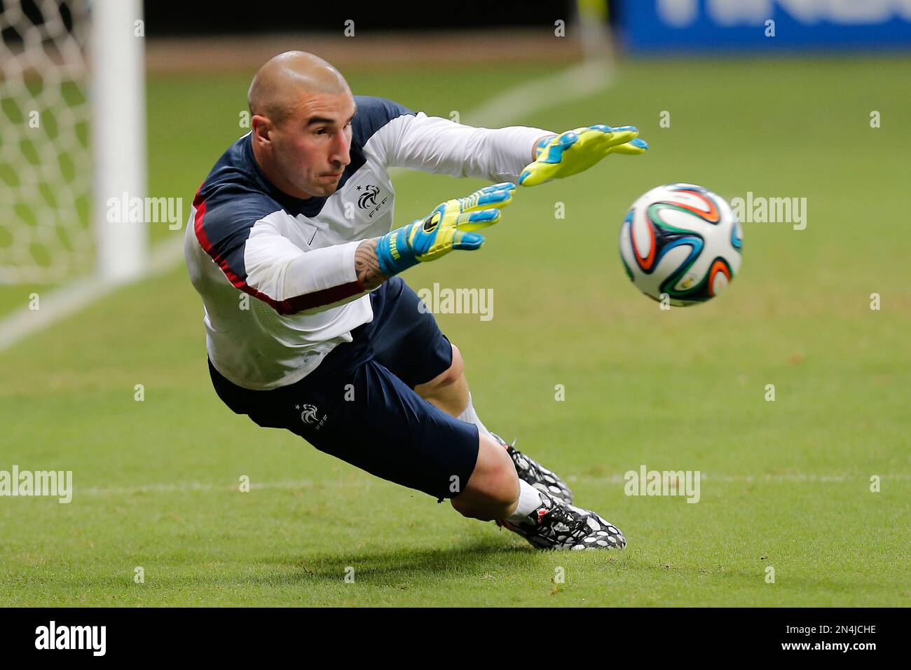 France's goalkeeper Stephane Ruffier catches the ball during an ...