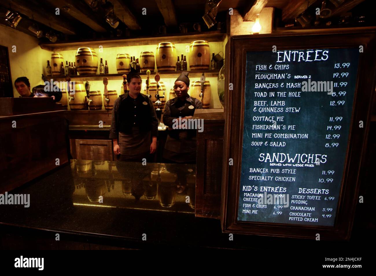 The menu of items at the Leaky Cauldron restaurant is seen during a ...