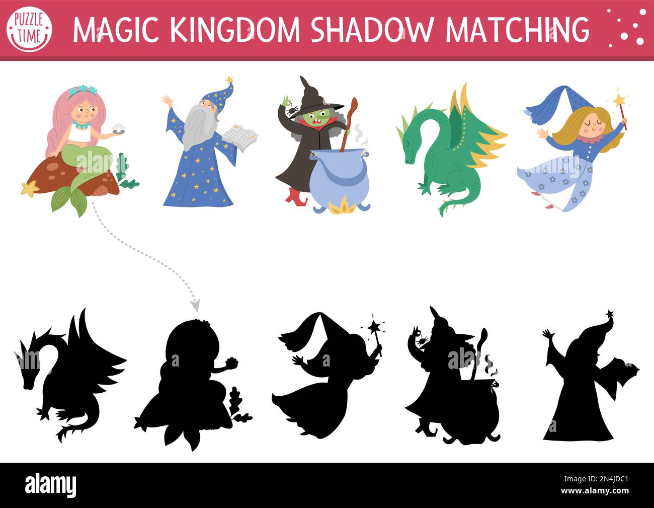 Fairytale shadow matching activity with mermaid, dragon, fairy. Magic ...