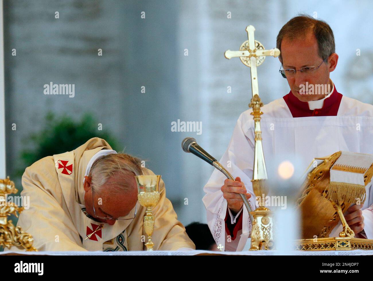Pope Francis celebrates a mass outside St. John at the Lateran Basilica ...