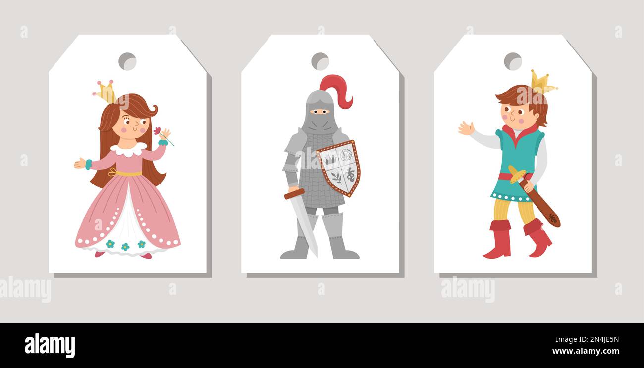 Cute set of fairytale price tag templates or cards with princess ...