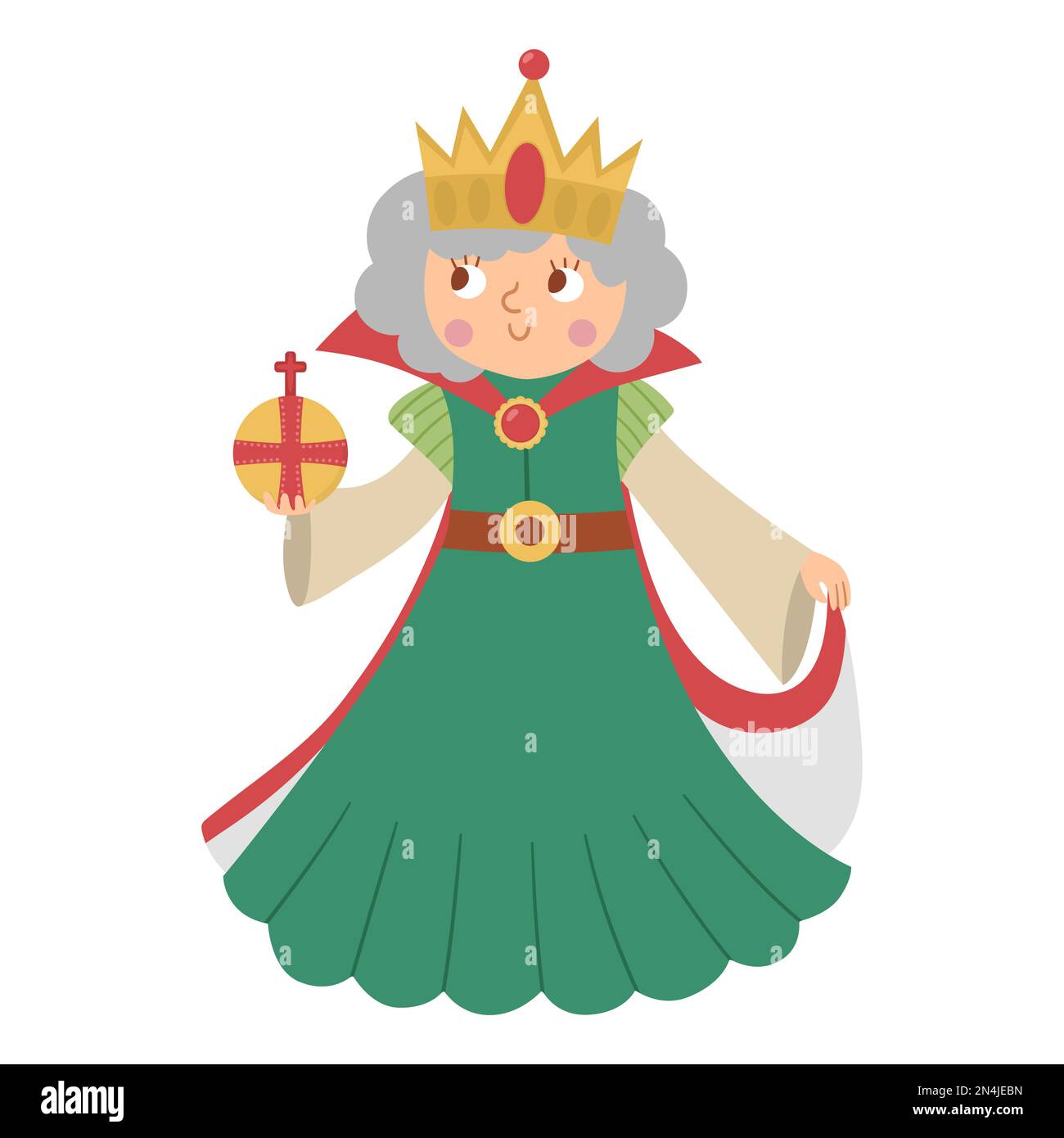 Fairy tale queen with orb isolated on white background. Vector fantasy ...