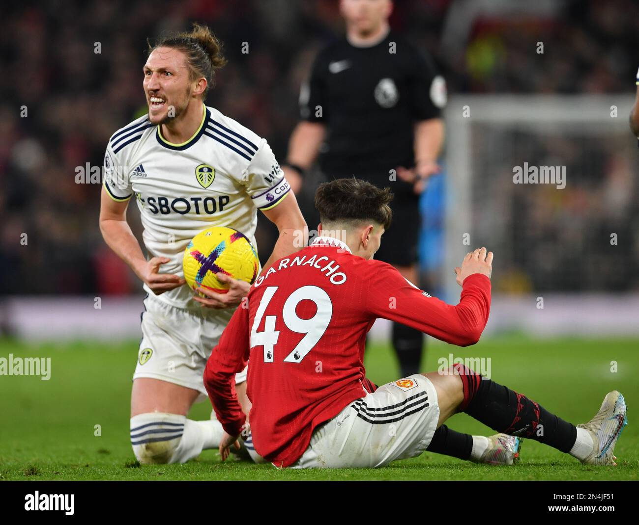 Manchester, UK. 8th Feb, 2023. Luke Ayling of Leeds United rages ...