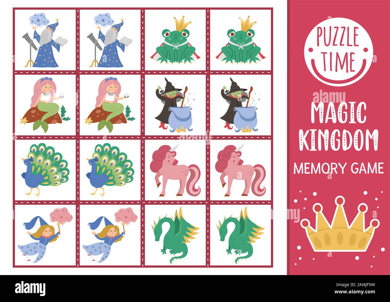 Vector Fairytale memory game cards with cute fantasy characters. Magic ...