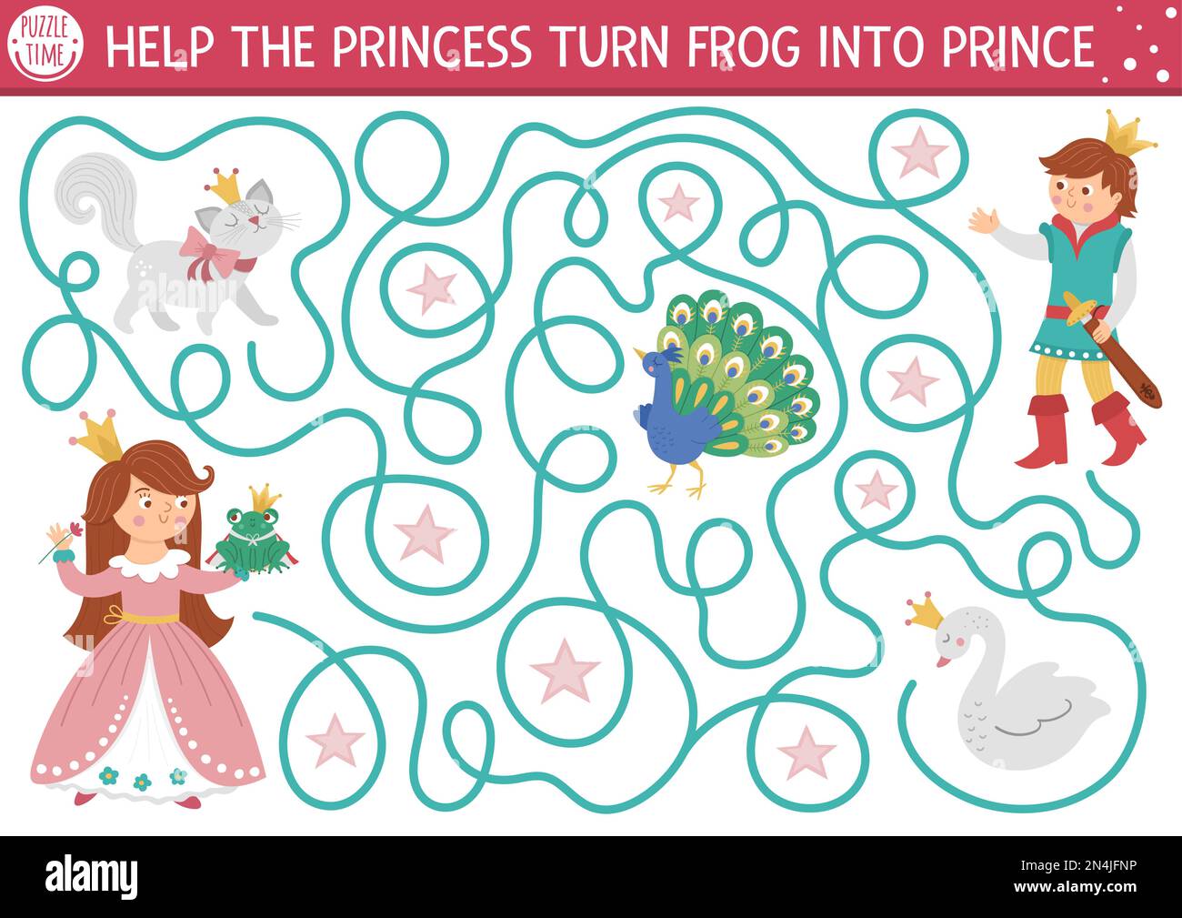 Fairytale maze for kids with fantasy characters. Magic kingdom ...