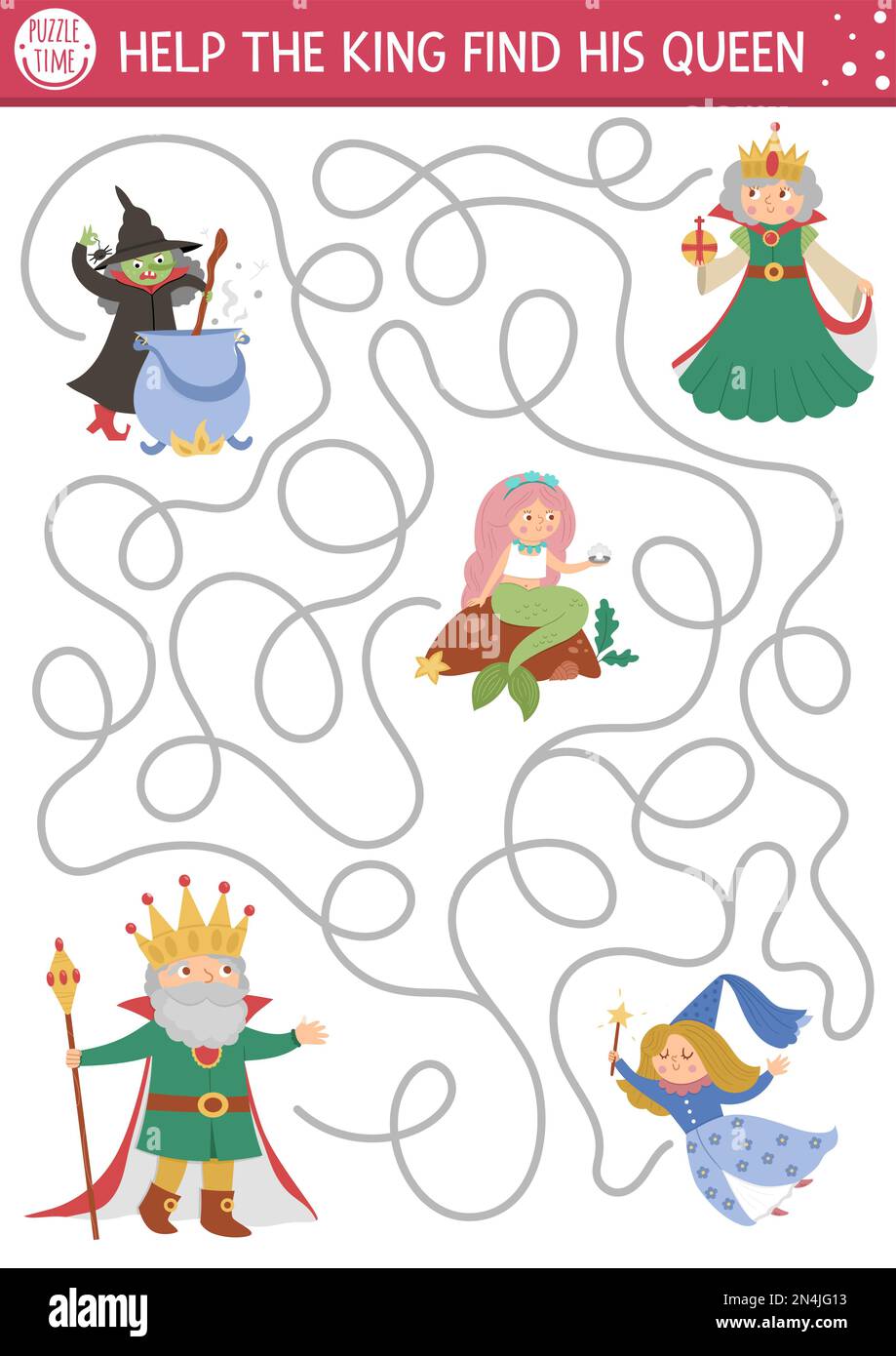 Fairytale maze for kids with fantasy characters. Magic kingdom ...