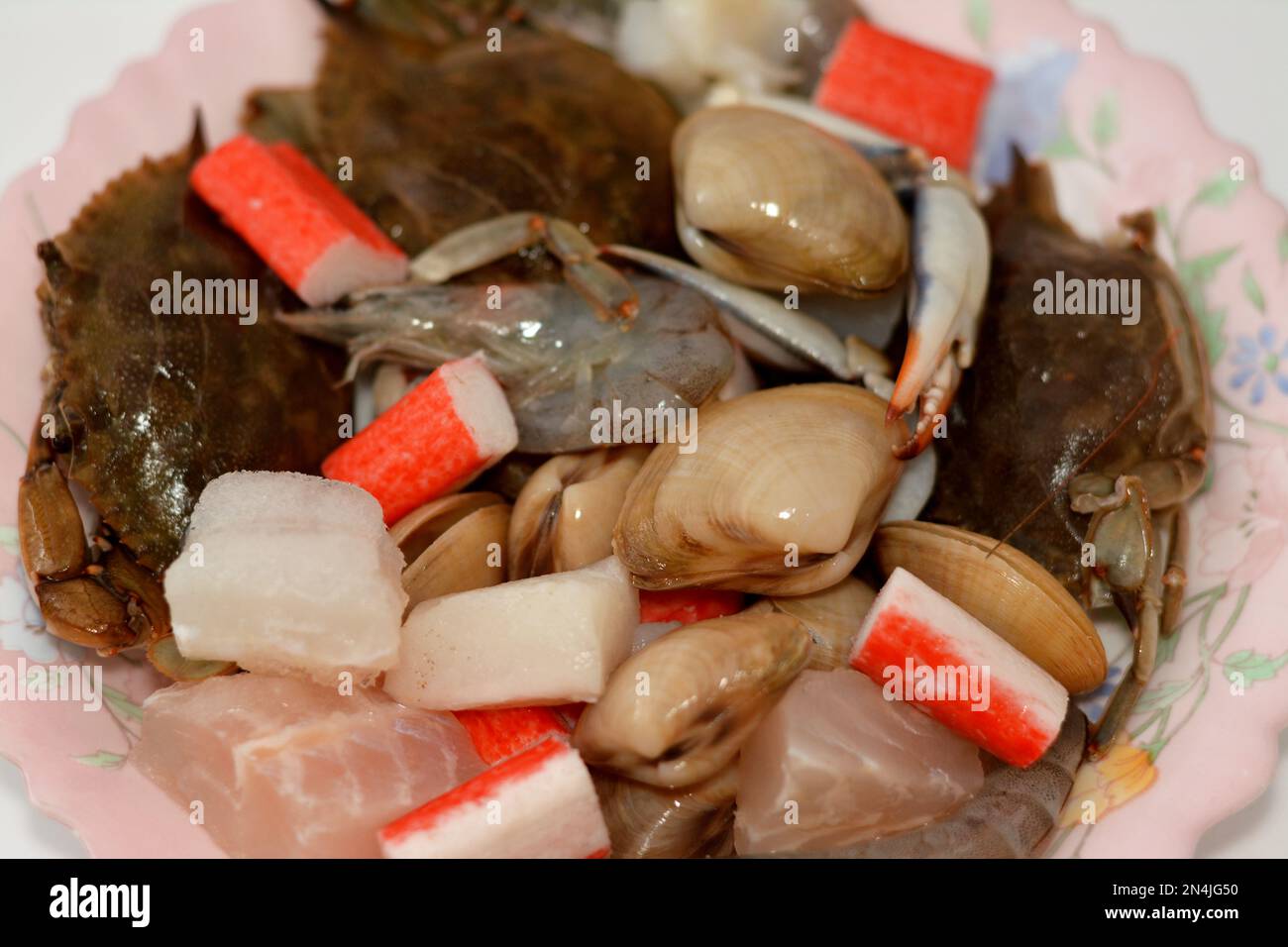 background of fresh seafood marine crabs, shrimps, clams, mussels, gandofli, oysters, crab ...