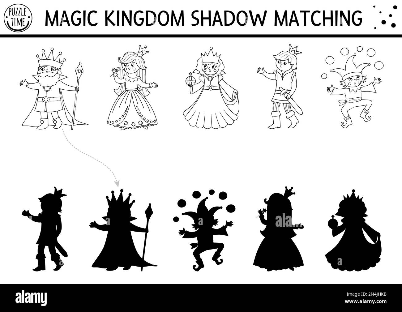 Fairytale black and white shadow matching activity with king, queen ...