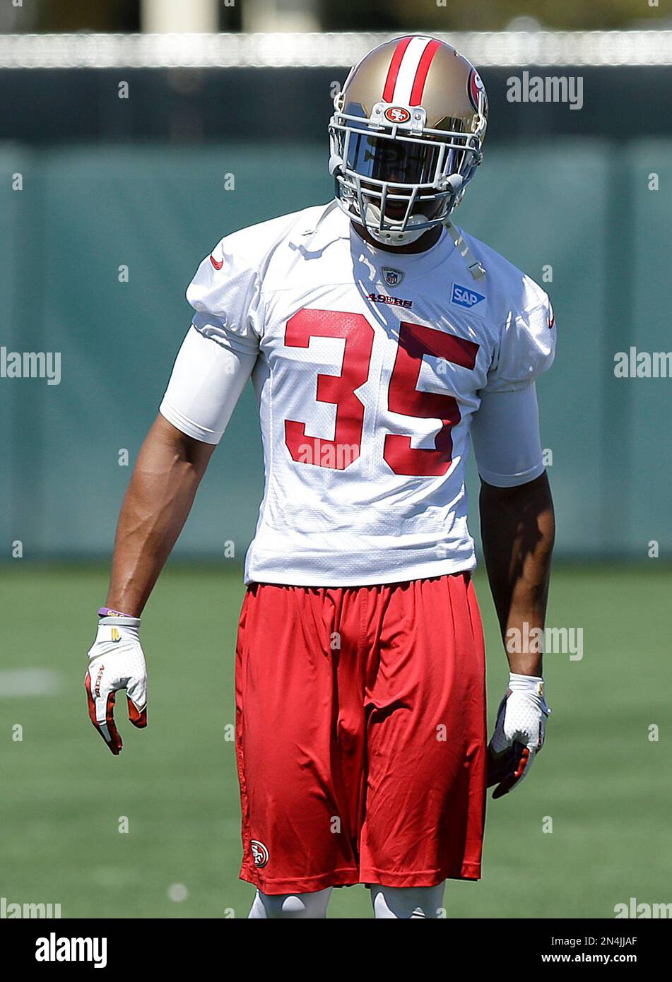 San Francisco 49ers safety Eric Reid walks on the practice field during ...