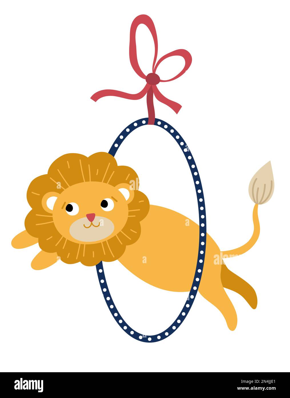Lion jumping through the hoop. Vector circus animal. Amusement holiday ...