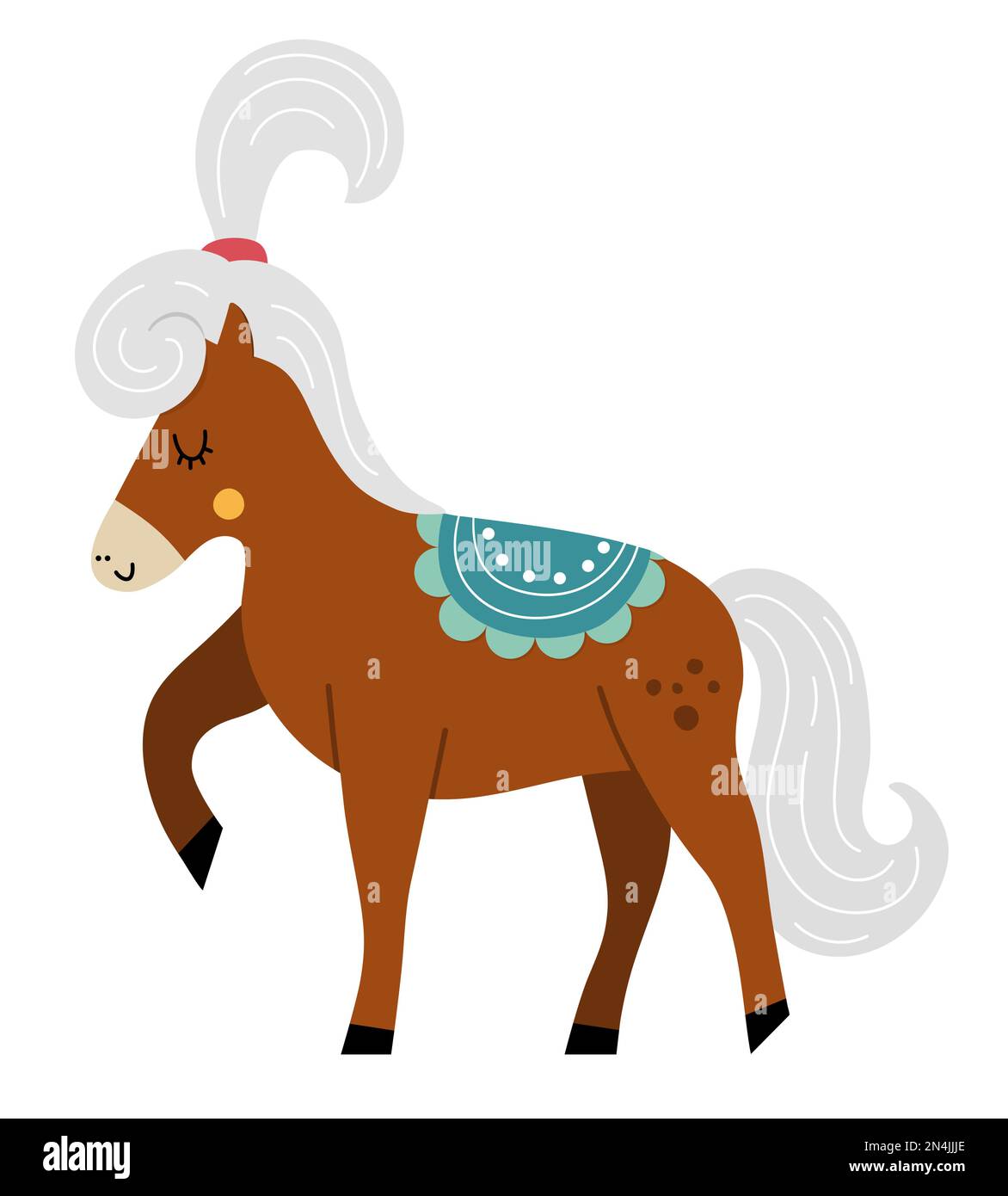 Funny horse with a saddle and pony tail. Vector circus animal ...