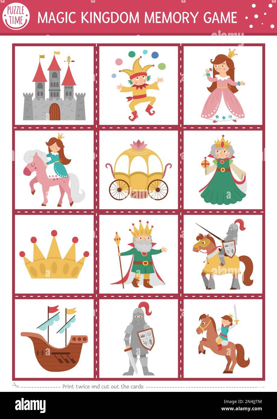 Vector Fairytale memory game cards with cute traditional fantasy ...