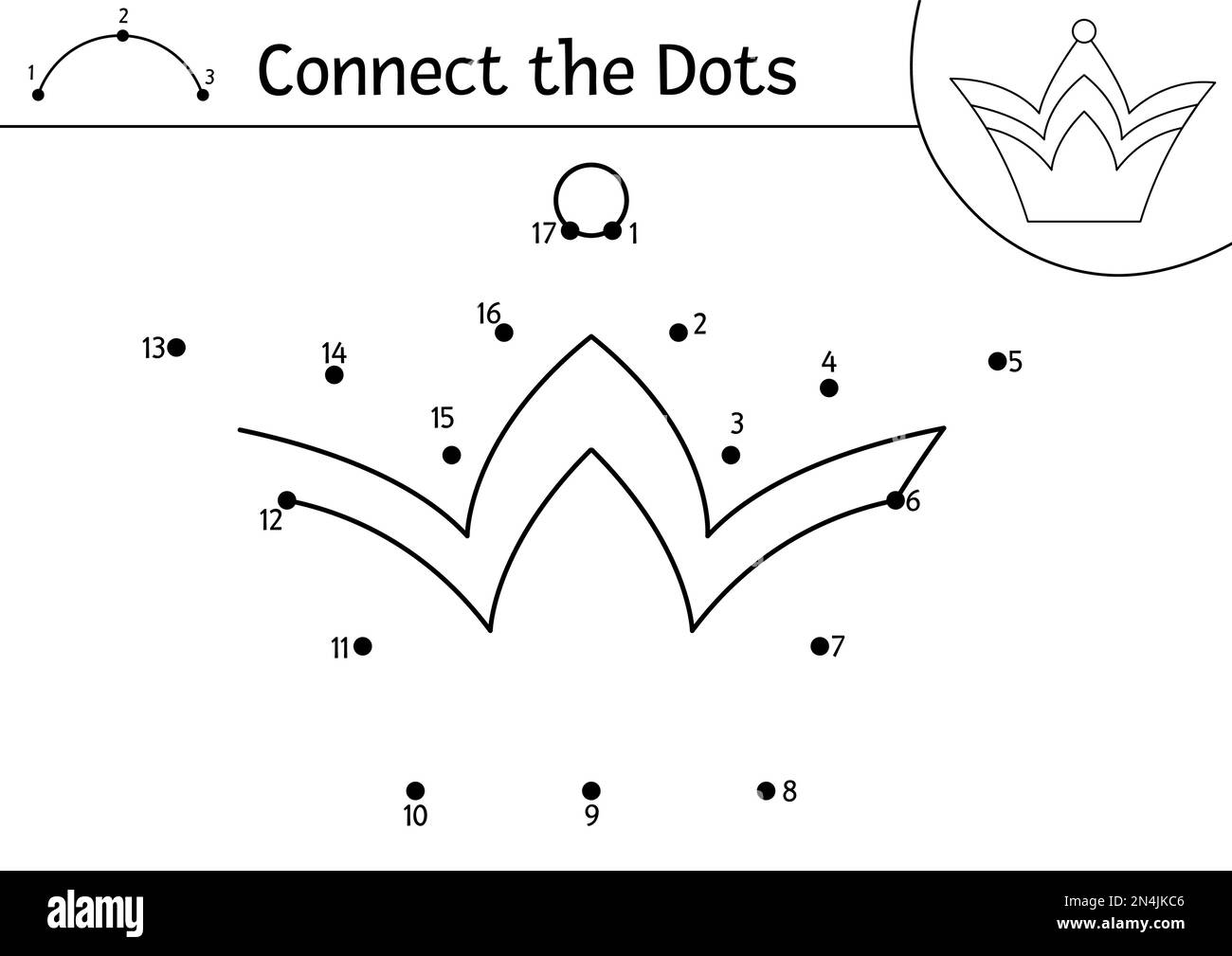 Vector dot-to-dot and color activity with cute crown. Magic kingdom ...