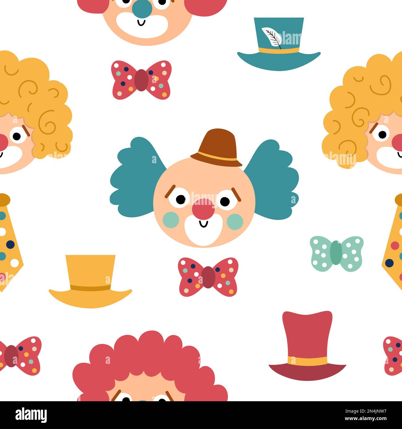 Vector seamless pattern with clown faces. Circus artists avatars repeat ...