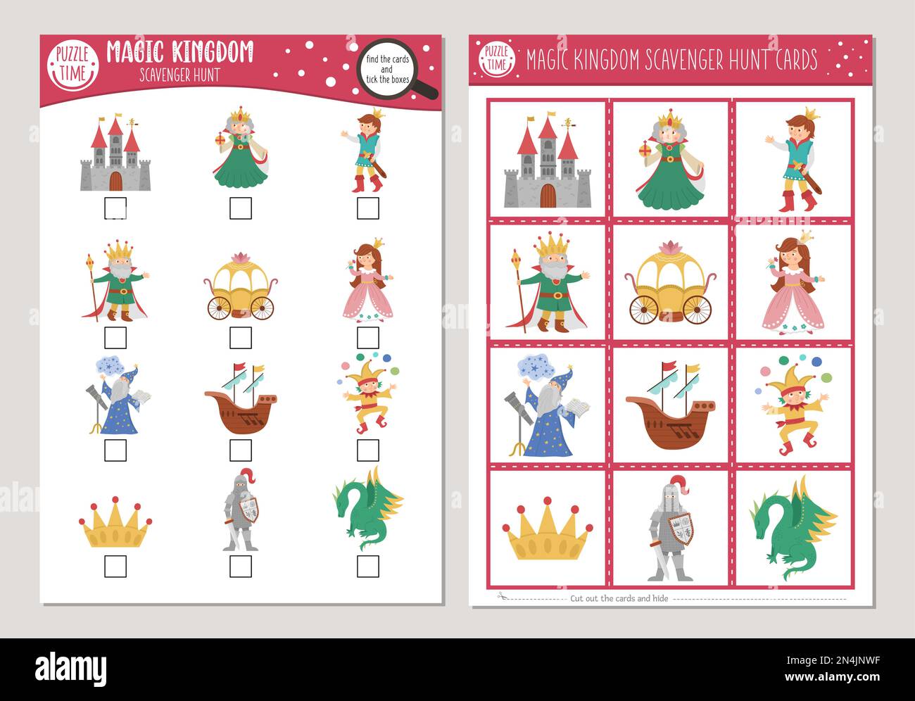Vector fairytale scavenger hunt cards set. Seek and find game with cute ...