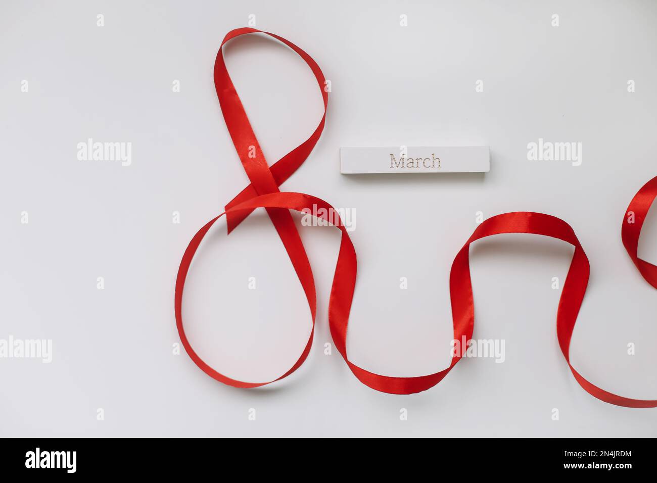Eight made of red ribbon. 8 March greeting card template. International ...