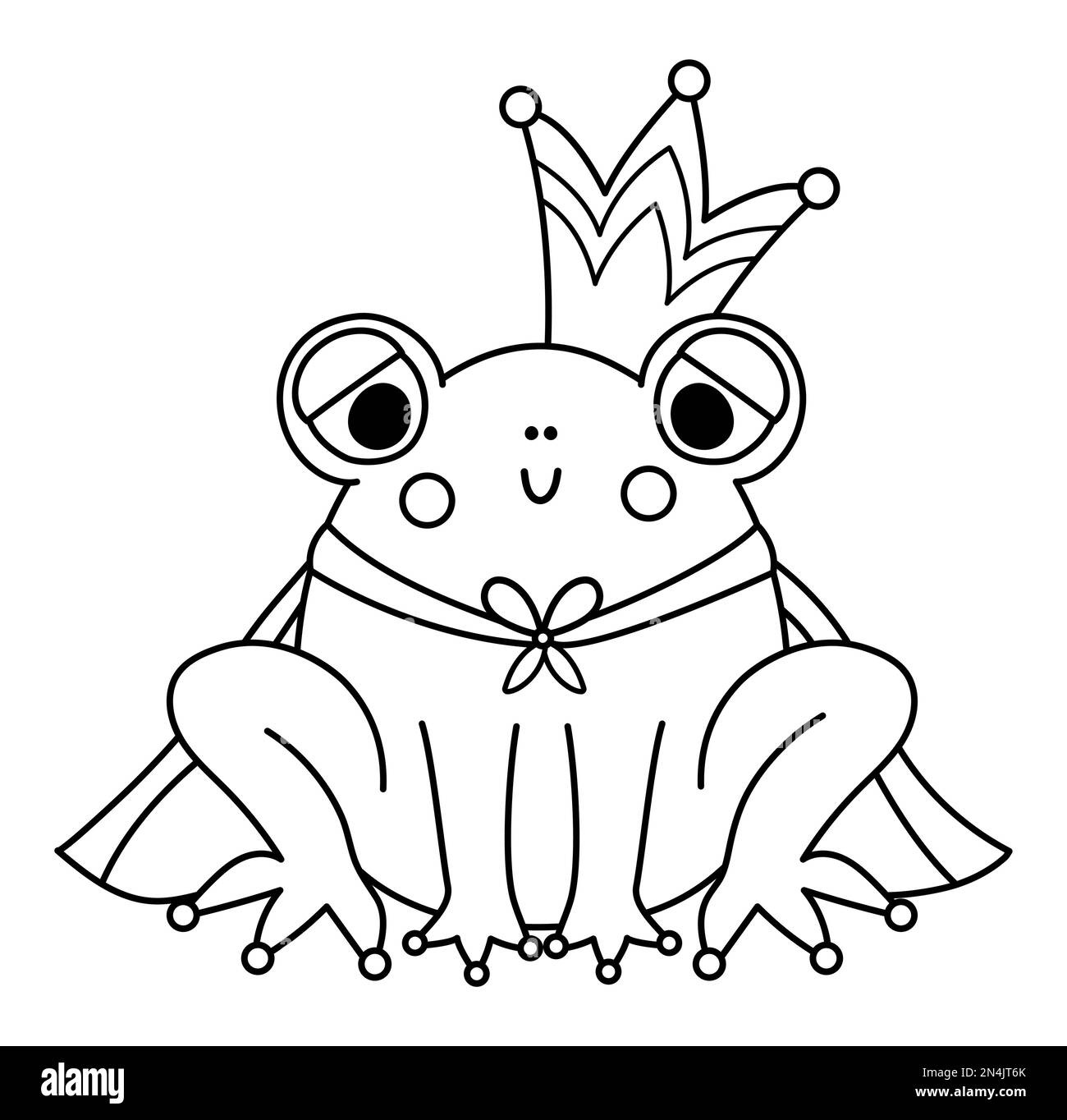 Fairy tale black and white frog prince with crown and mantle isolated ...