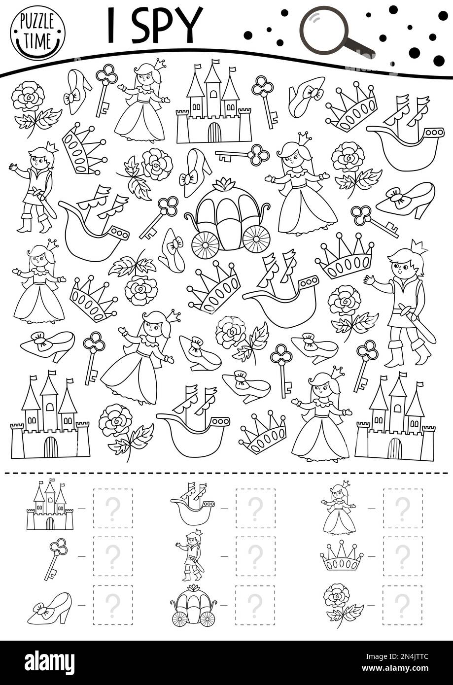Black and white fairytale fantasy I spy game for kids. Searching ...