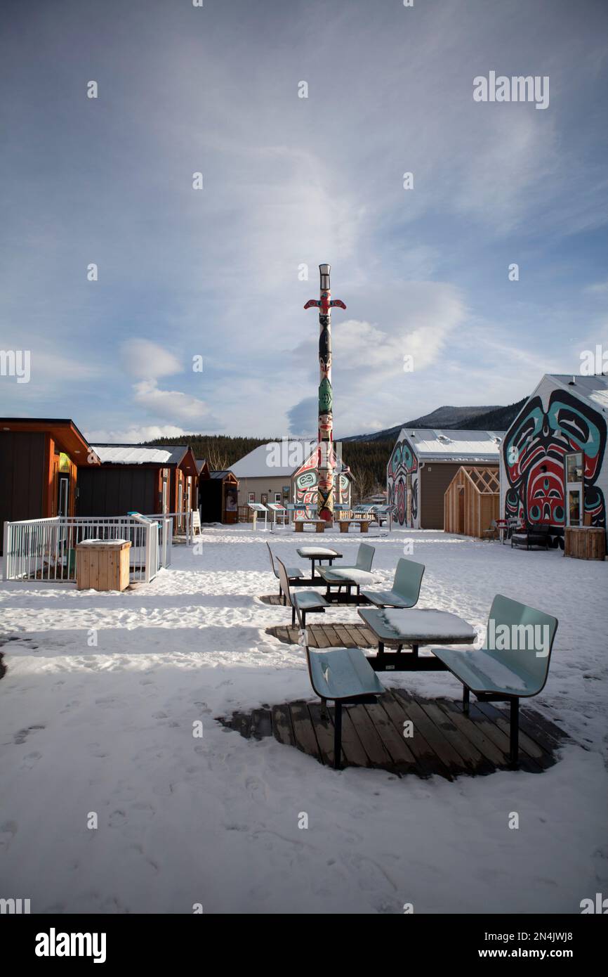 Totems and native styled buildings, Carcross, Yukon, Canada Stock Photo ...