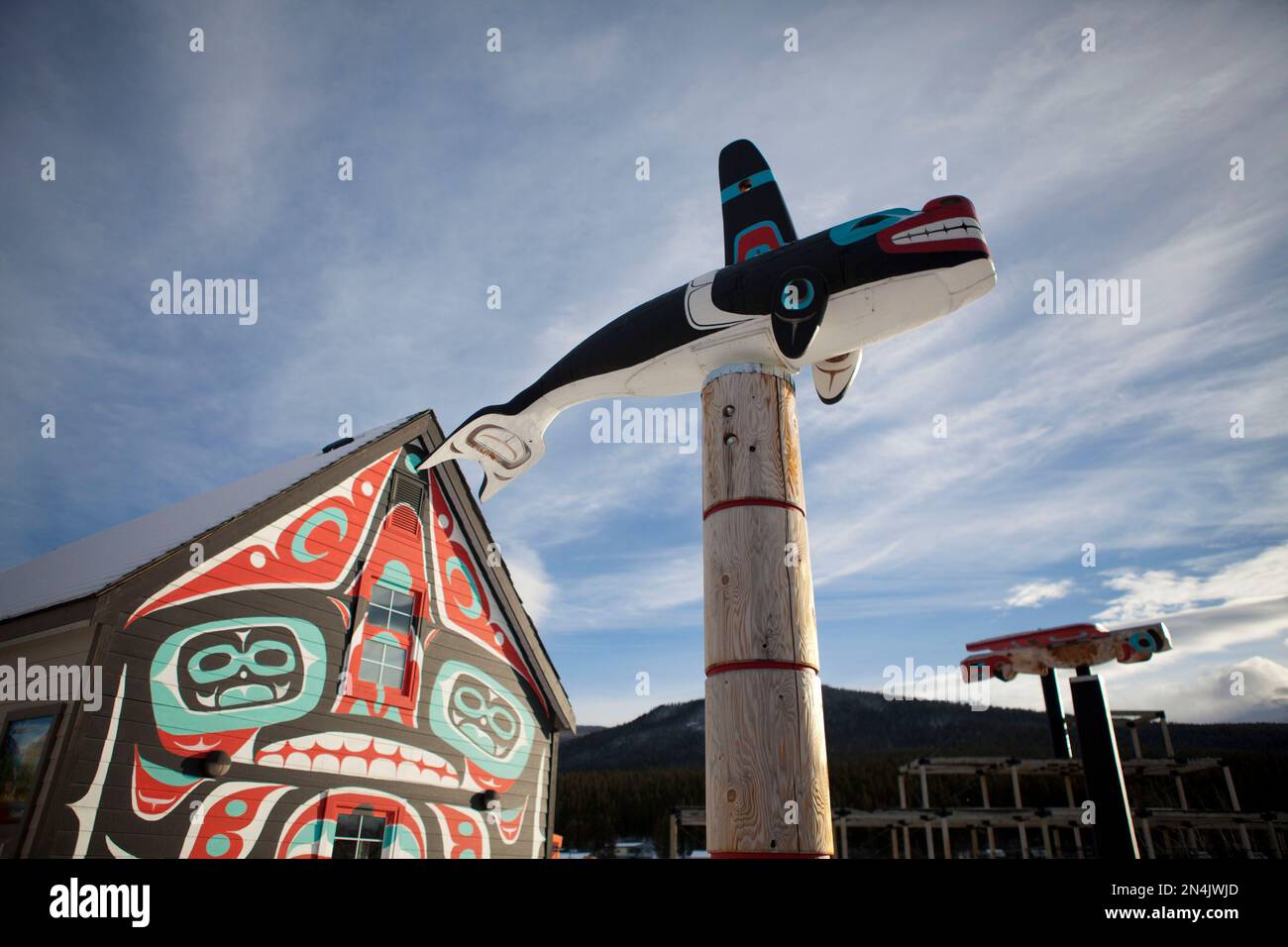 Totems and native styled buildings, Carcross, Yukon, Canada Stock Photo ...