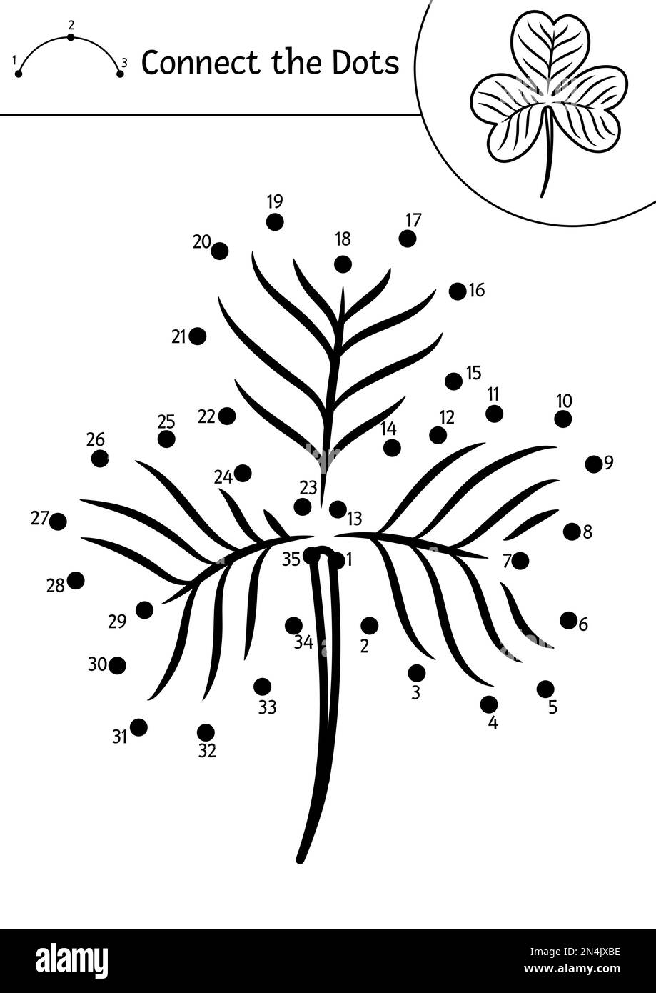 Vector Saint Patrick dot-to-dot and color activity with cute shamrock ...